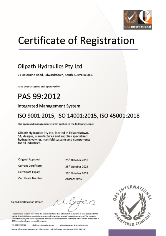 Integrated Management System PAS99:2012 certificate number AUP1242PAS